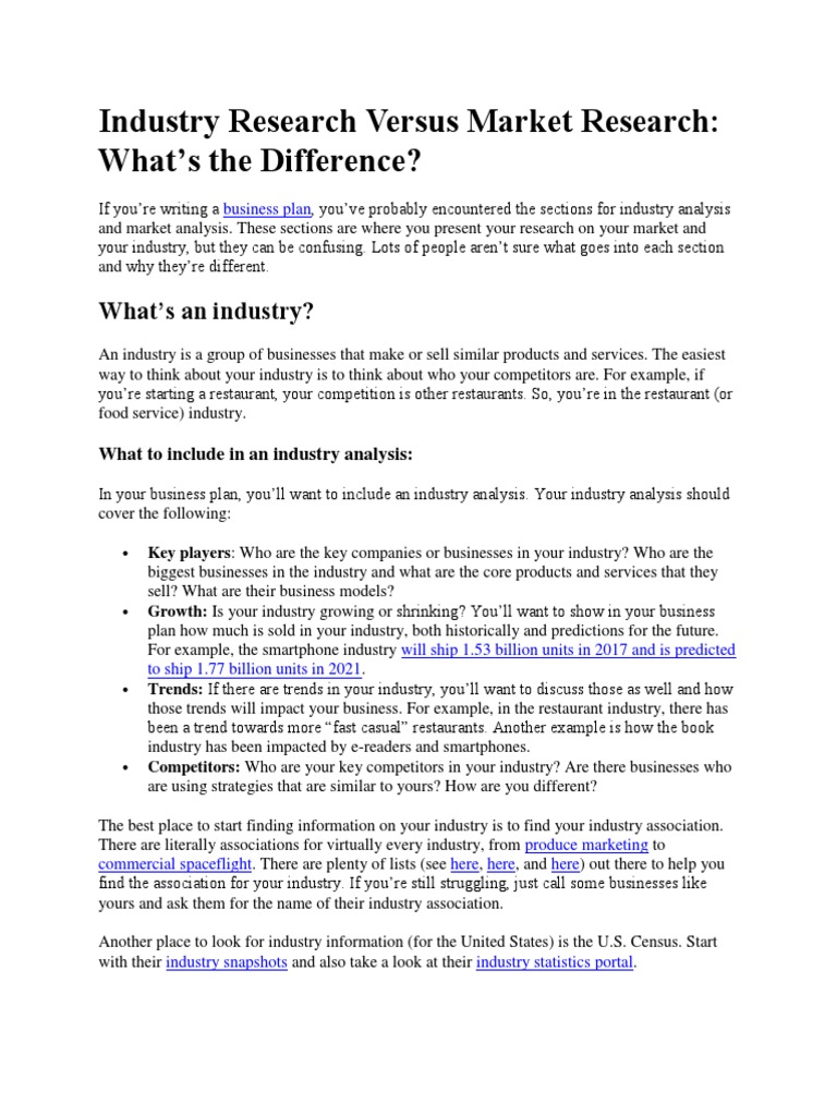 Industry Research Versus Market Research | PDF | Market Analysis ...