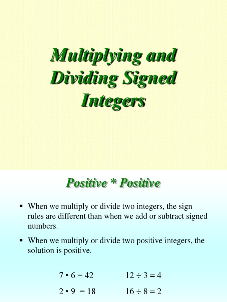 Multiplying and Dividing Signed Integers | PDF
