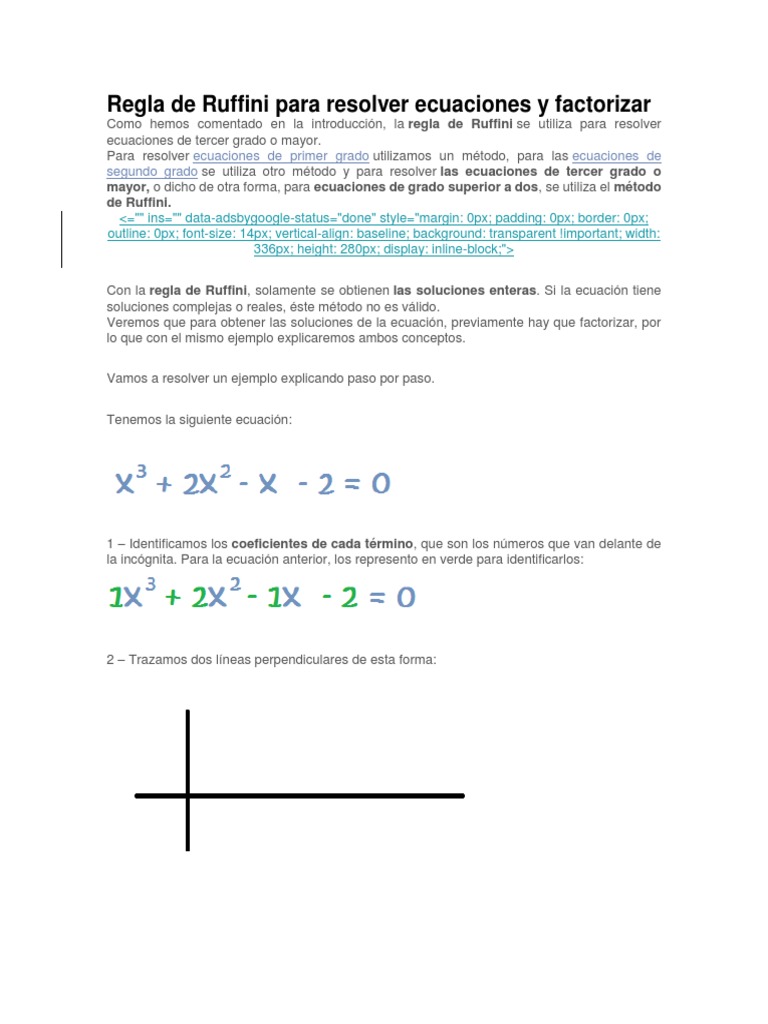 Regla de Ruffini para Resolver Ecuaciones y Factorizar | PDF | Ecuaciones | División (Matemáticas)