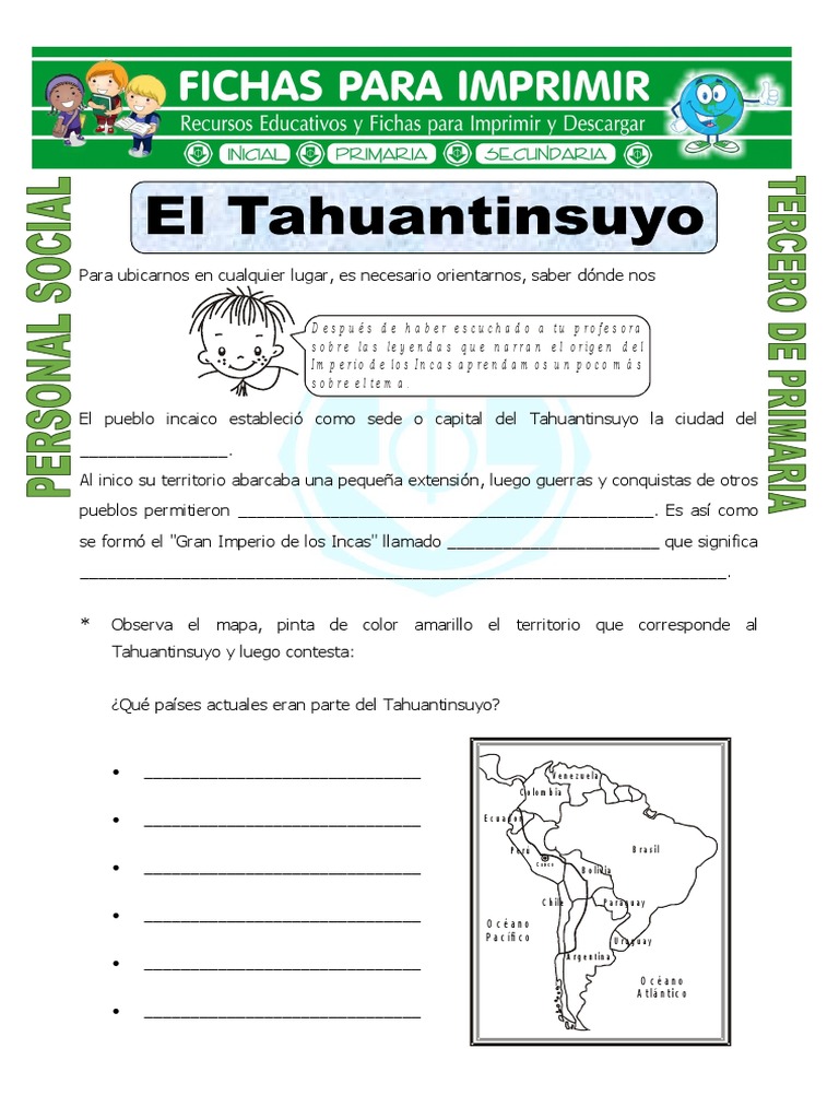 Ficha El Tahuantinsuyo para Tercero de Primaria | PDF | Imperio Inca | Perú