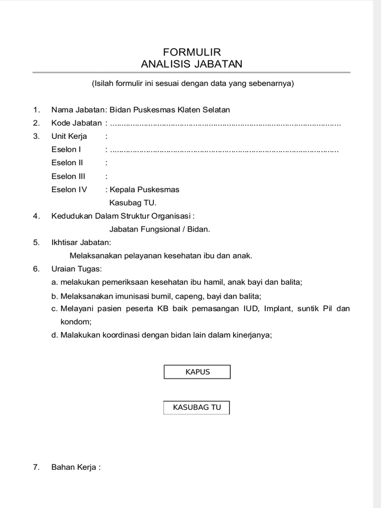 Contoh Anjab Bidan | PDF