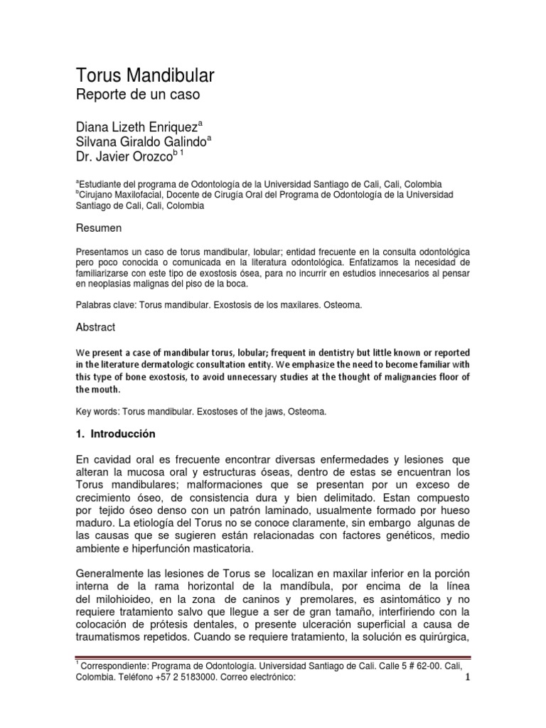 Torus Mandibular | PDF | Odontología | Hueso