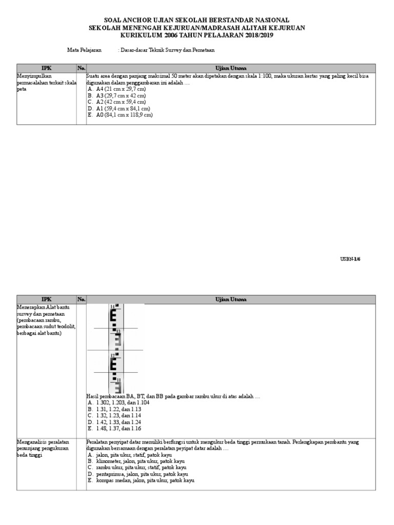 32-Soal Anchor USBN Dasar-Dasar Teknik Survei Dan Pemetaan-K06-10 Soal | PDF