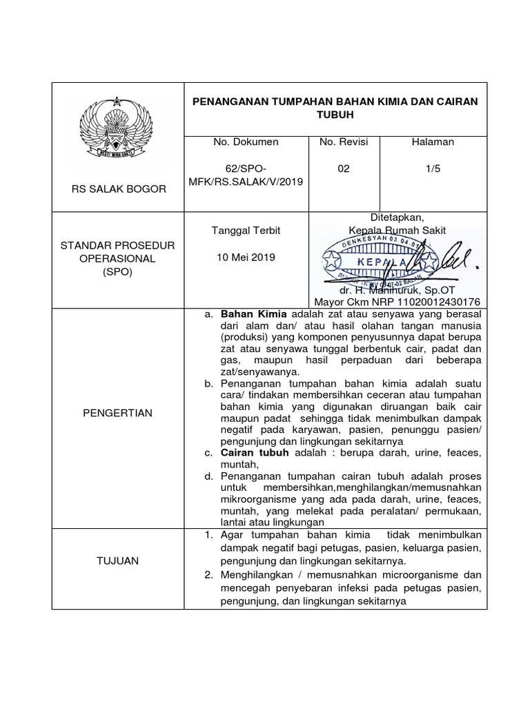 Prosedur Penanganan Tumpahan Kimia dan Cairan di RS Salak | PDF | Sains & Matematika