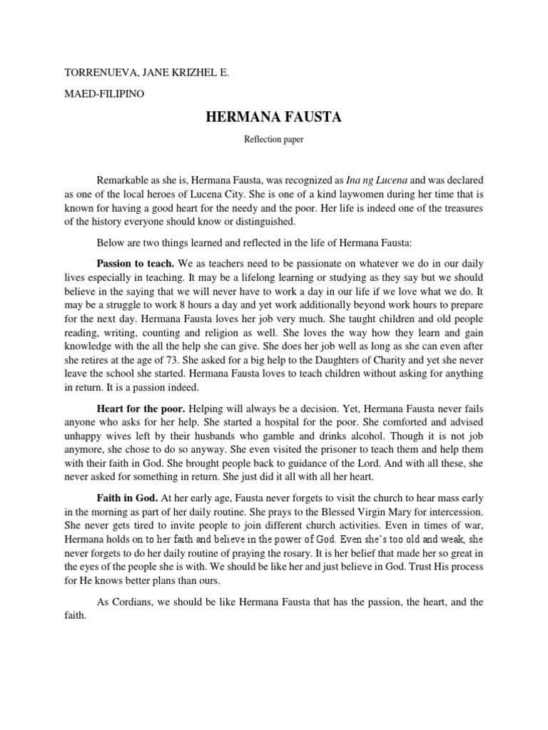 Hermana Fausta Reflection | PDF | Religious Behaviour And Experience ...