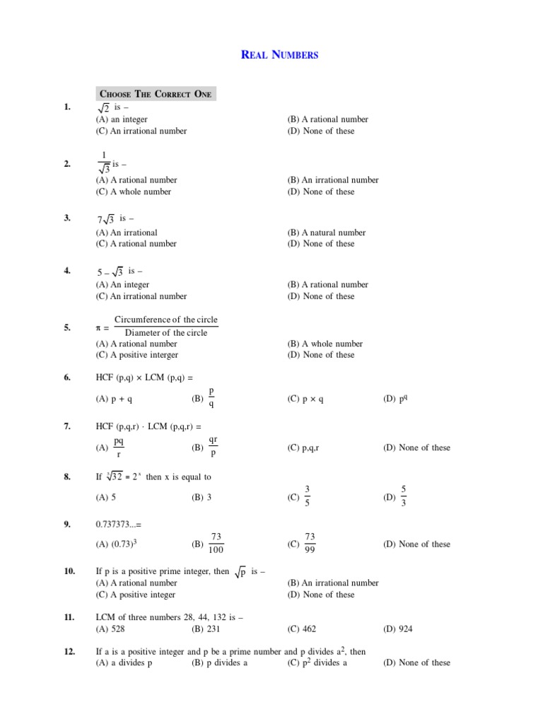 Real Numbers | PDF | Rational Number | Integer
