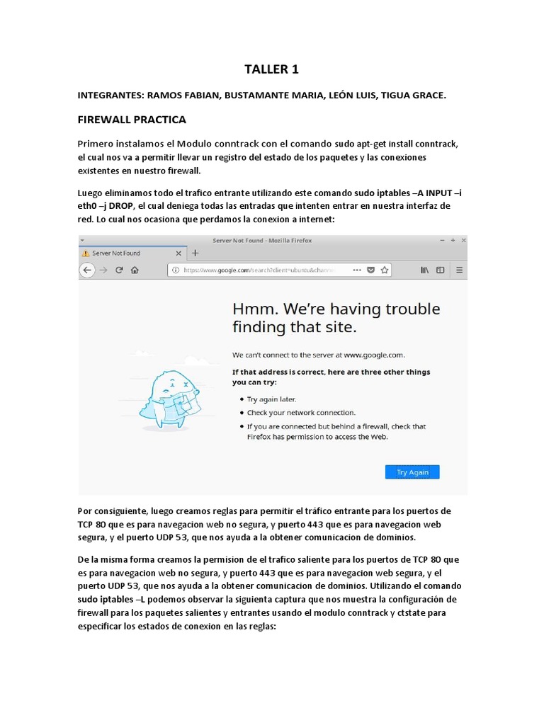 Taller 1 Firewall Practica | PDF | Cortafuegos (informática) | Telecomunicaciones