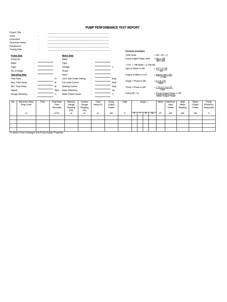 Pump Performance Test Report: Formula (Example) | PDF | Watt | Amplifier