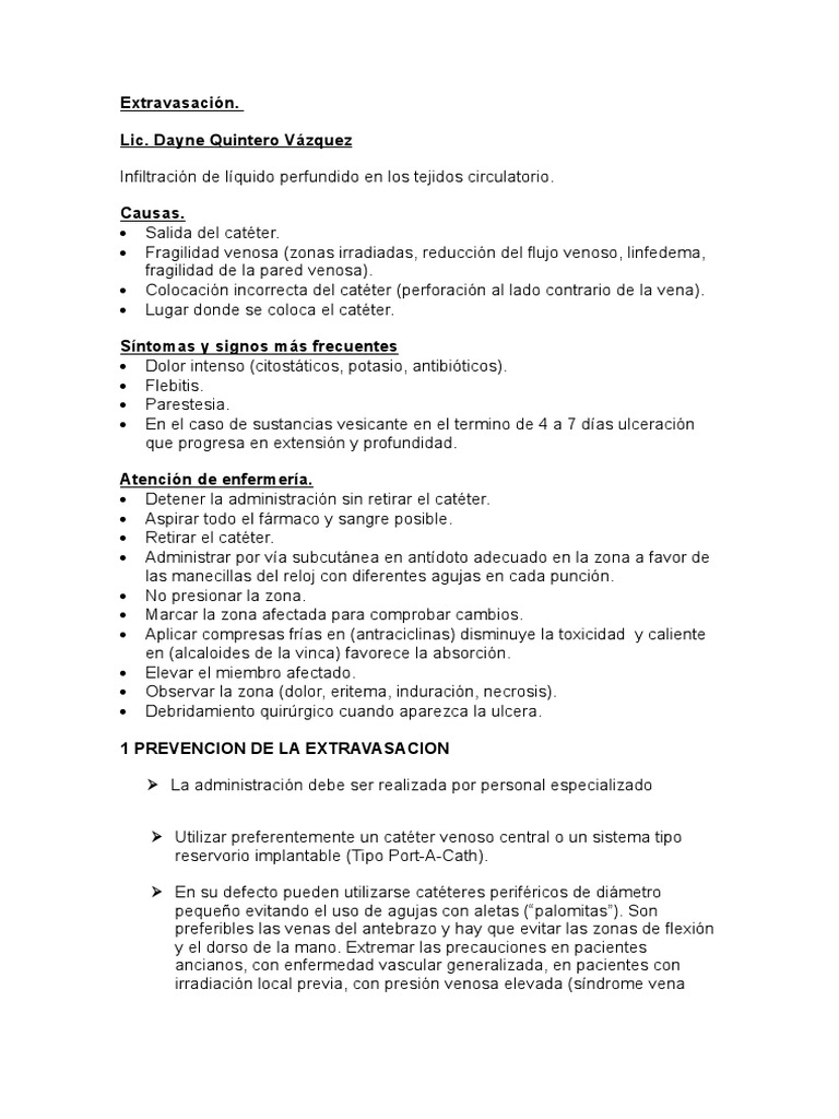 Extravasacion | PDF | Quimioterapia | Terapia intravenosa