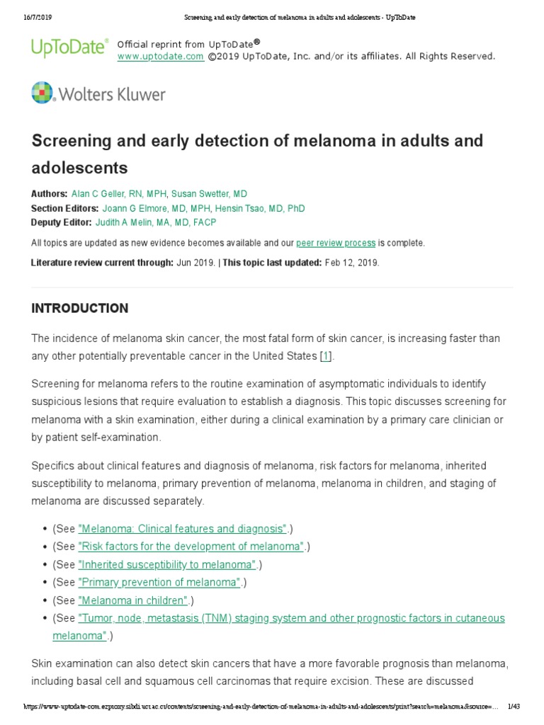 Screening and Early Detection of Melanoma in Adults and Adolescents ...