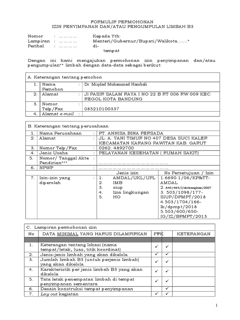 Formulir Limbah b3 | PDF