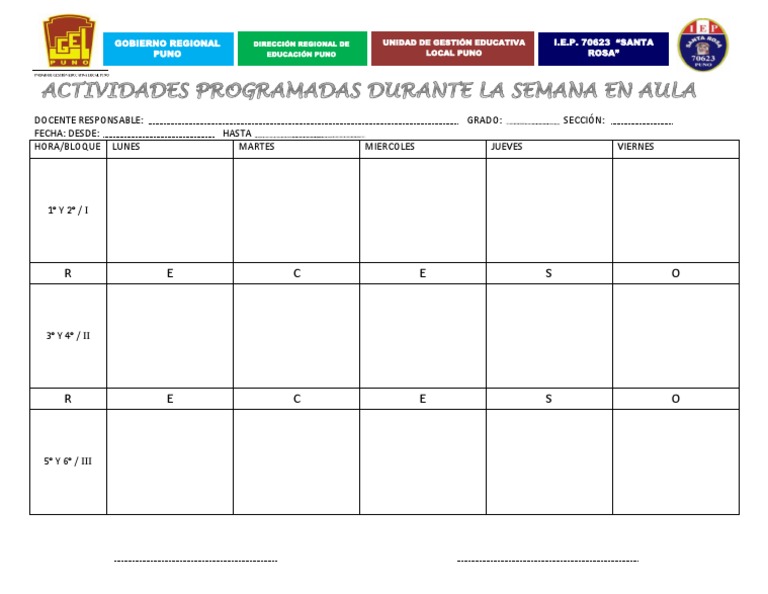 Semanario De Actividades Pdf