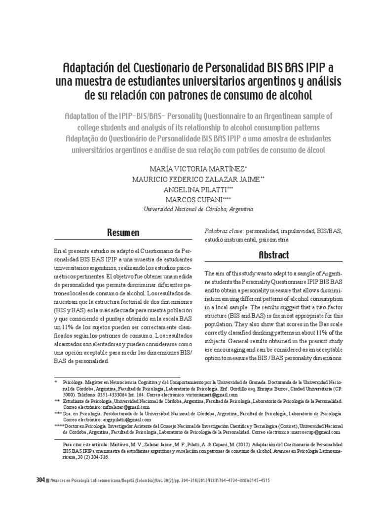 Personalidad y Consumo de Alcohol en Universitarios | PDF | Validez ...