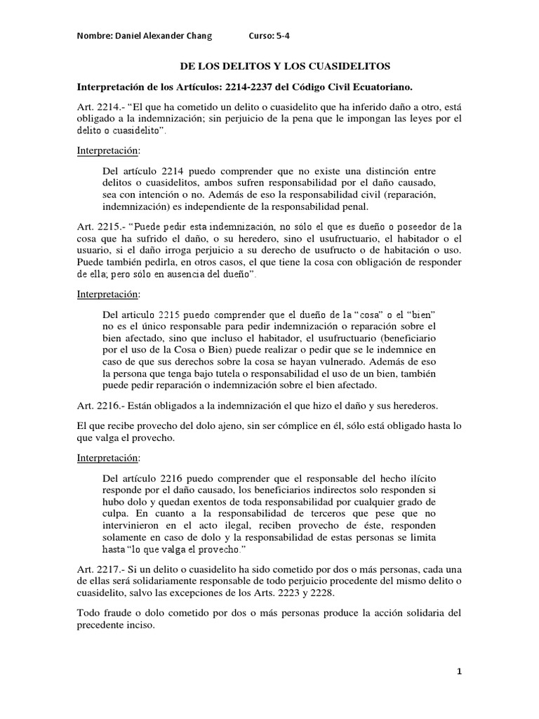 De Los Delitos y Los Cuasidelitos | PDF | Intención (Derecho Penal ...