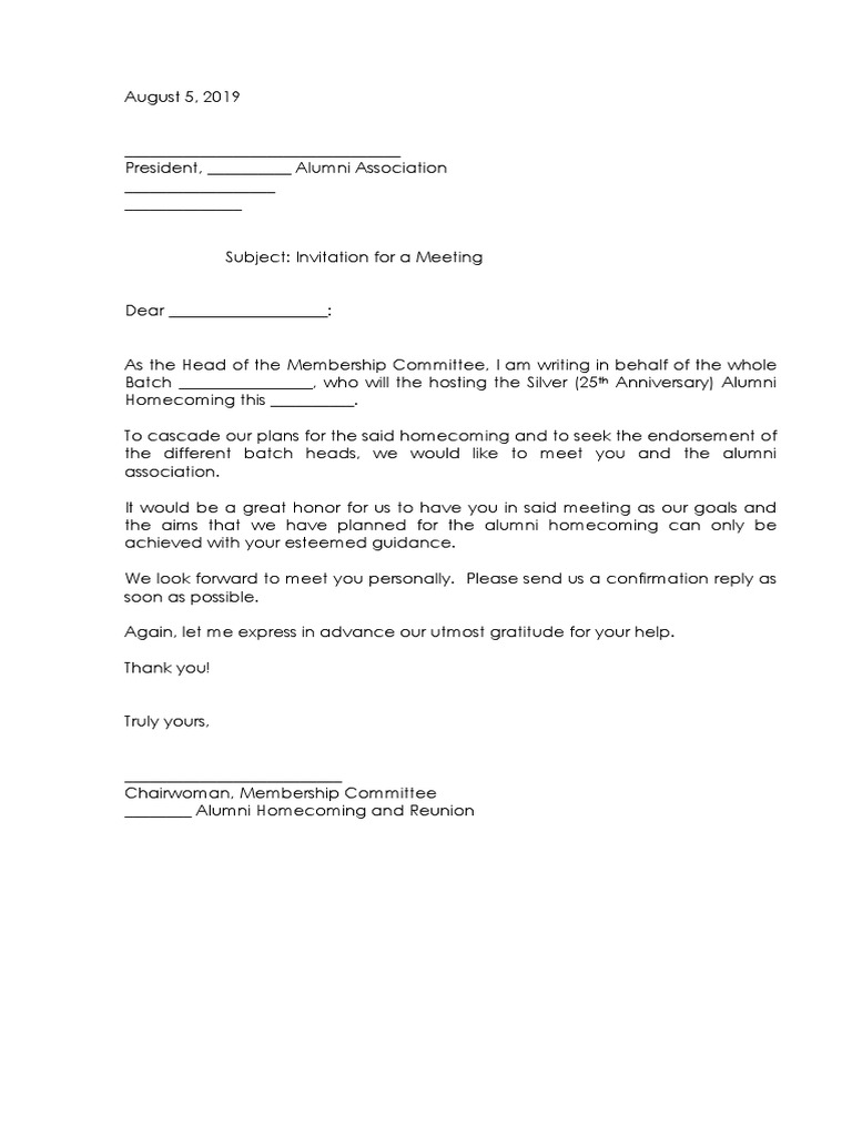 Alumni Homecoming Meeting Invitation | PDF