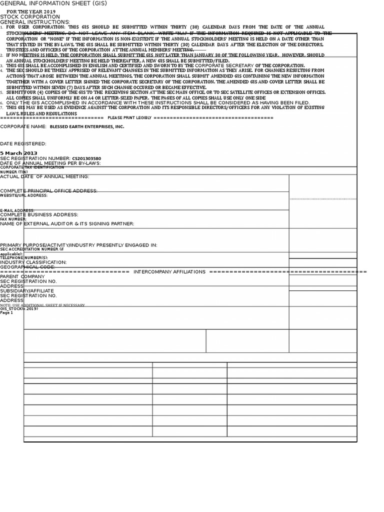 GIS Stock Corporation 2019 Version | PDF | Stocks | Securities (Finance)