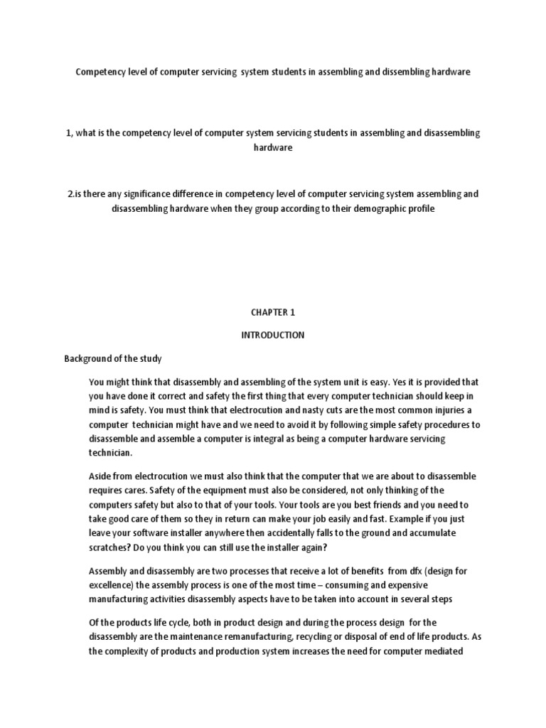 Competency Level of Computer Servicing System Students in Assembling ...