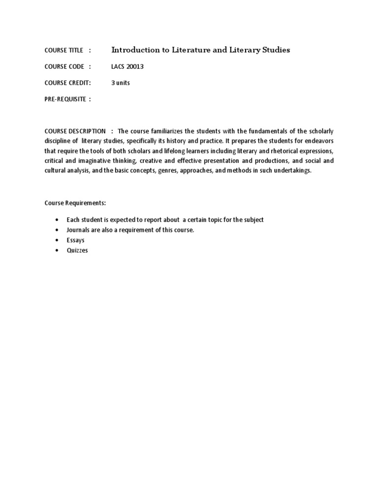 Introduction to Literature Course Syllabus | PDF | Literary Criticism ...