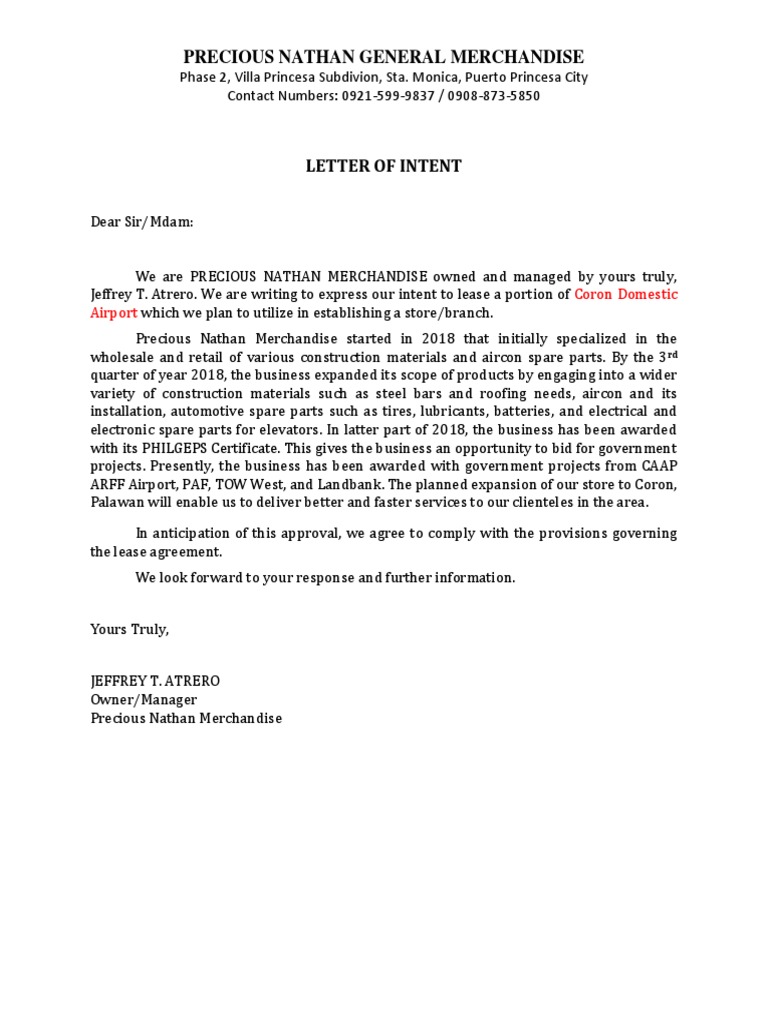 Letter of Intent | PDF