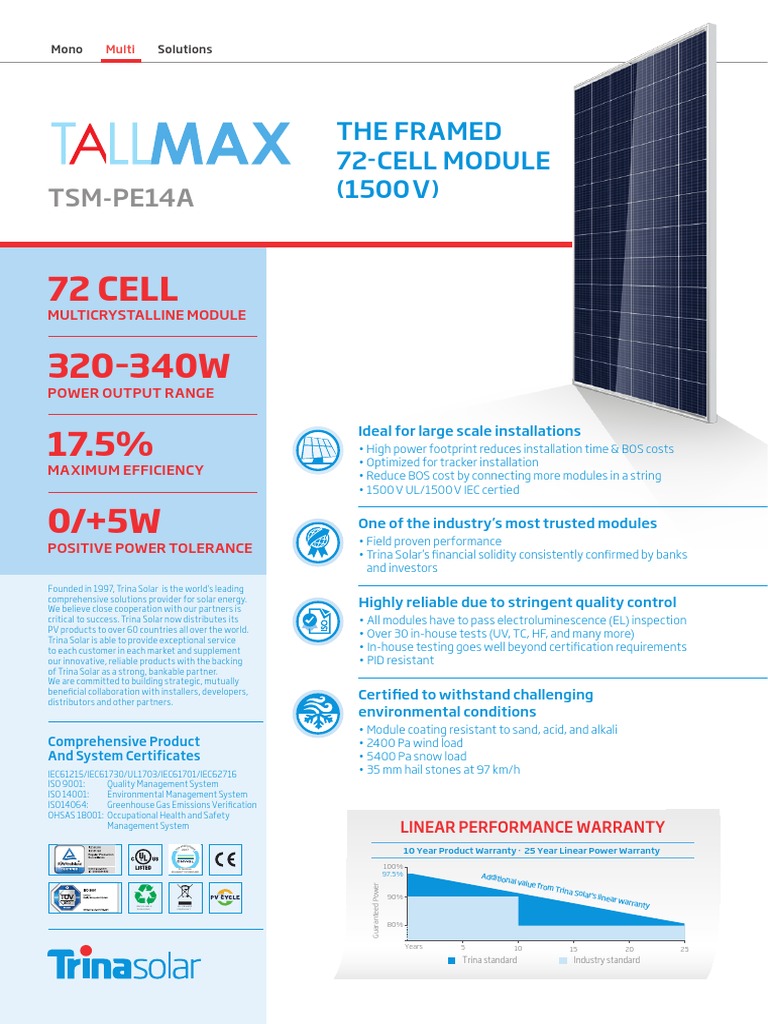 Datasheet Painel Trina | PDF | Solar Panel | Photovoltaics