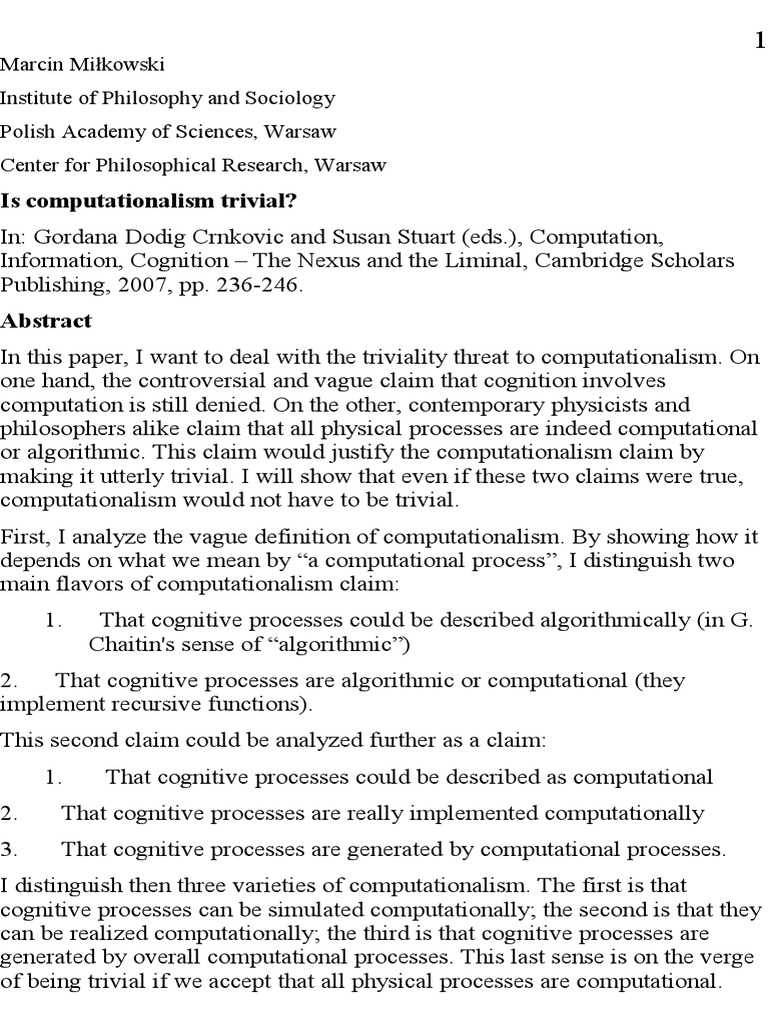 Is Computationalism Trivial | PDF | Philosophy Of Mind | Algorithms