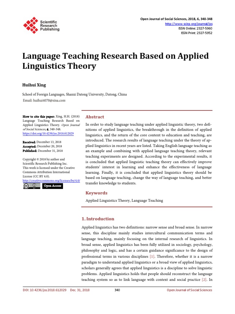 Language Teaching Research Based On Applied Linguistics Theory | PDF ...