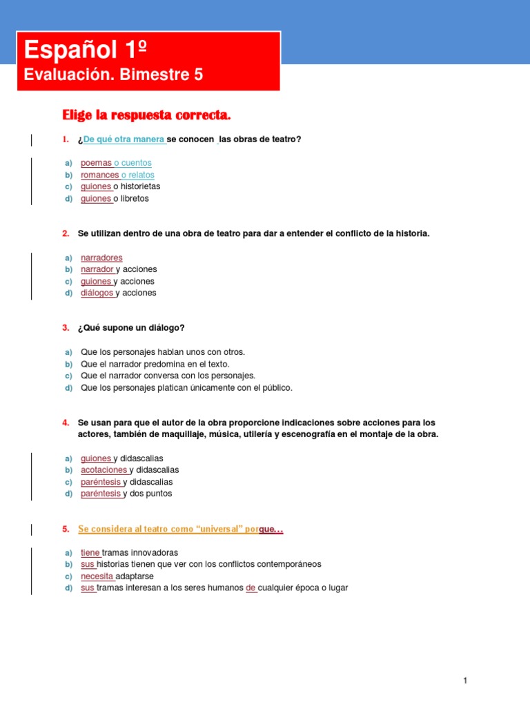 Examen de Teatro y Cultura | PDF | Comedia | Teatro