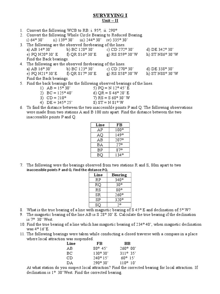 Surveying Bearings and Local Attraction Solutions | PDF | Compass | Angle