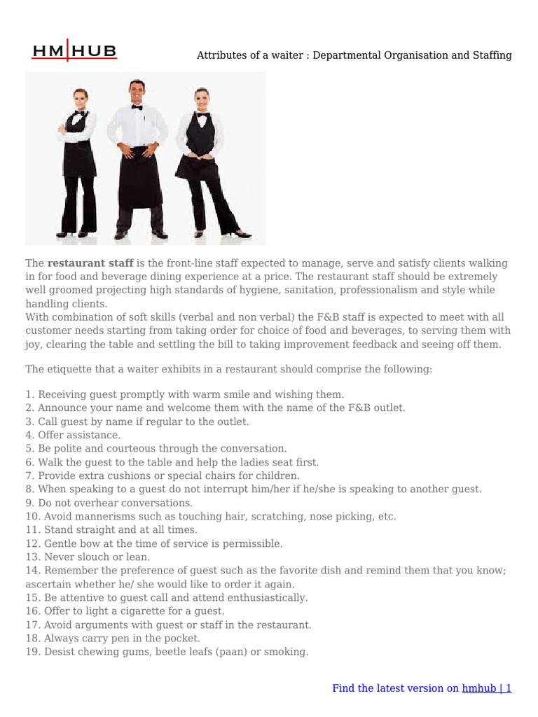 Attributes of A Waiter - Departmental Organisation and Staffing PDF ...