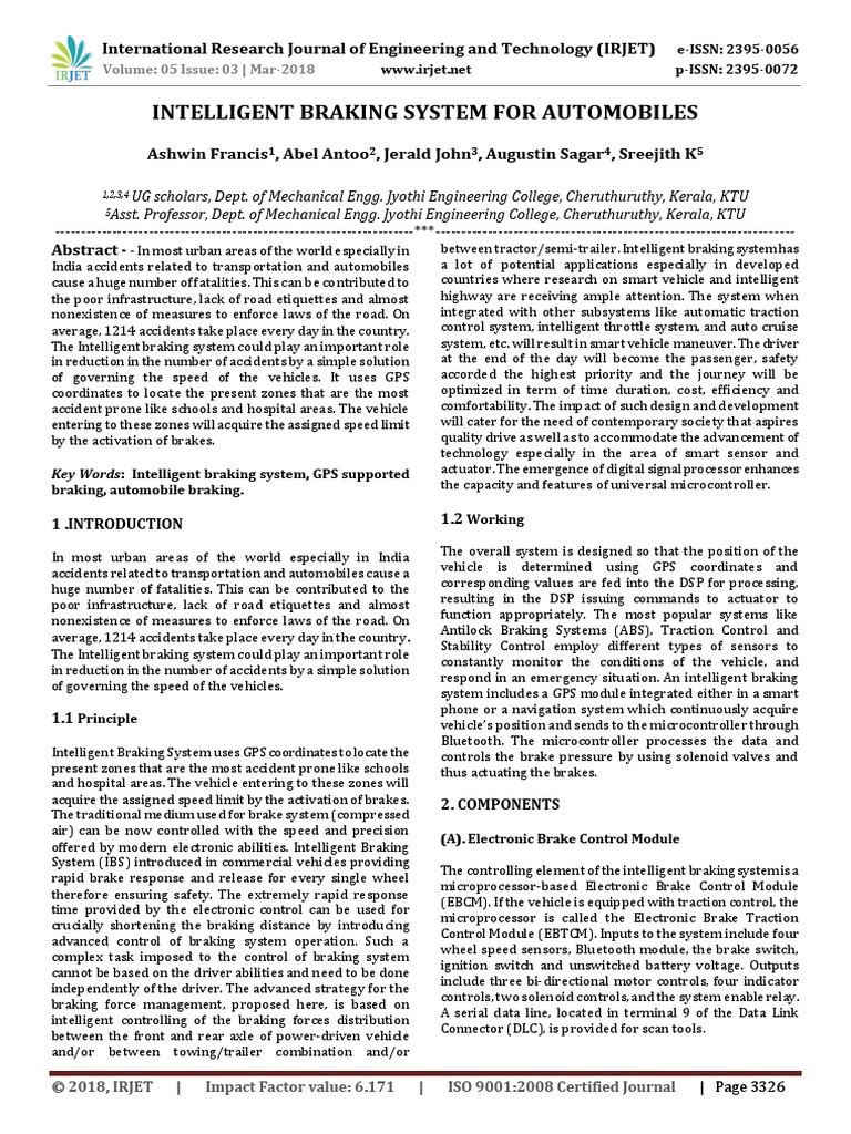 Intelligent Braking System For Automobiles: International Research ...