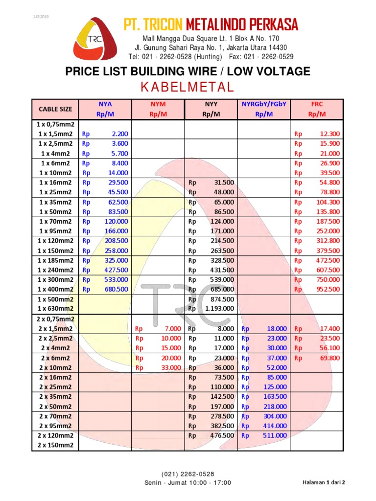 Price List Kabel Kabelmetal PDF | PDF