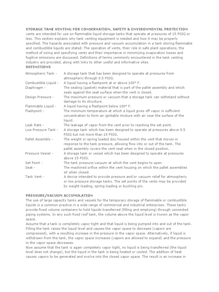 Storage Tank Venting For Conservation | PDF | Combustion | Gases