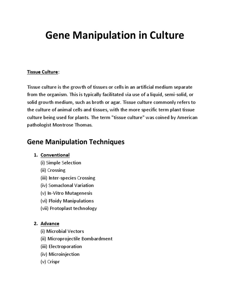 Gene Manipulation in Culture | PDF | Crispr | Ploidy