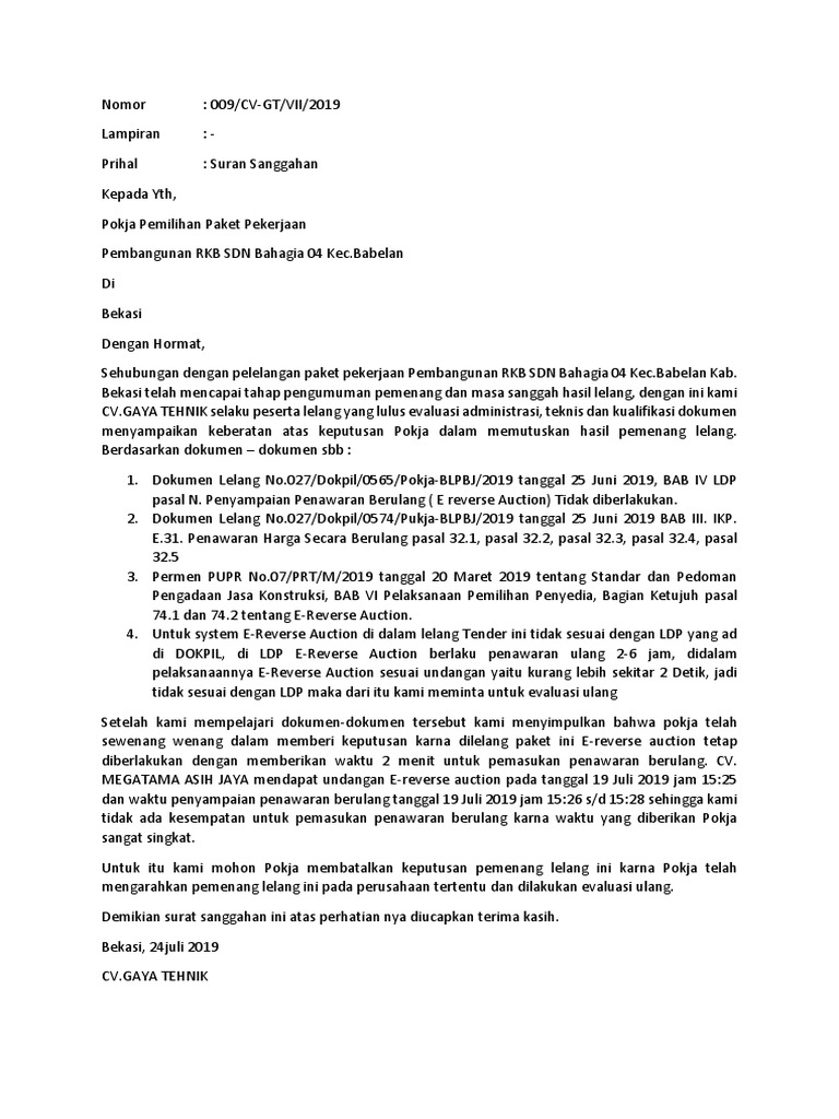 Surat Sanggahan | PDF