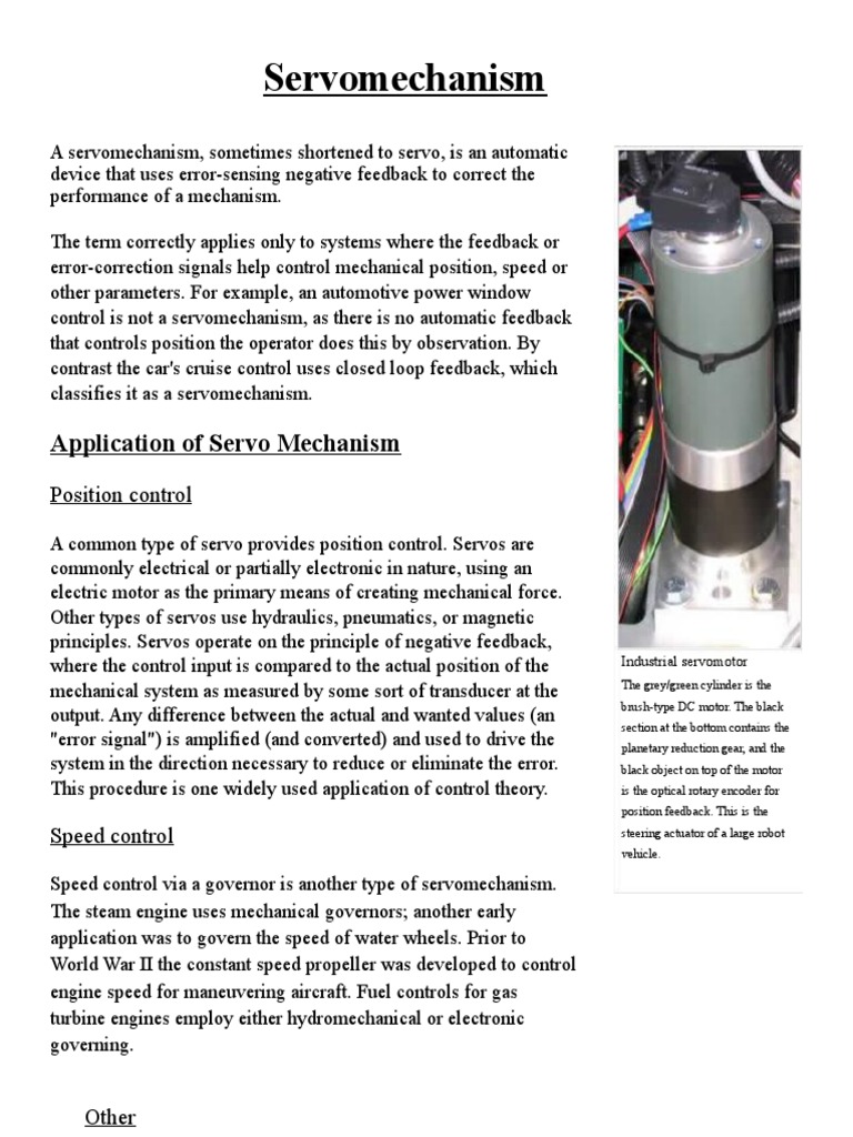 Servo Mechanism | PDF | Servomechanism | Control Engineering