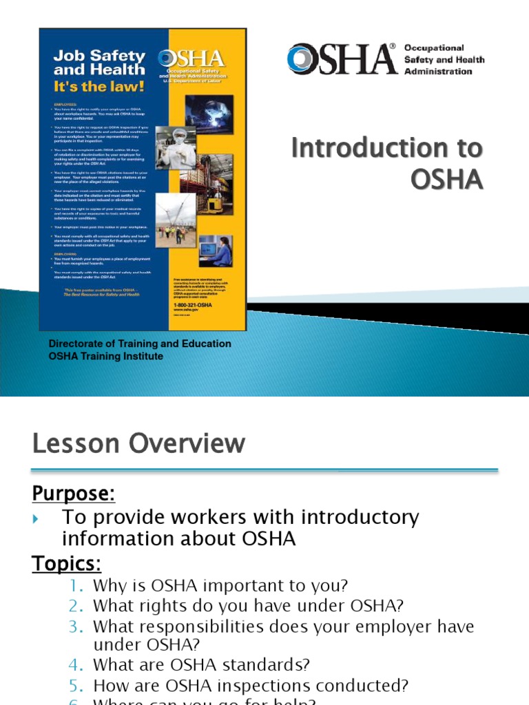 Introduction To Osha: Directorate of Training and Education OSHA ...