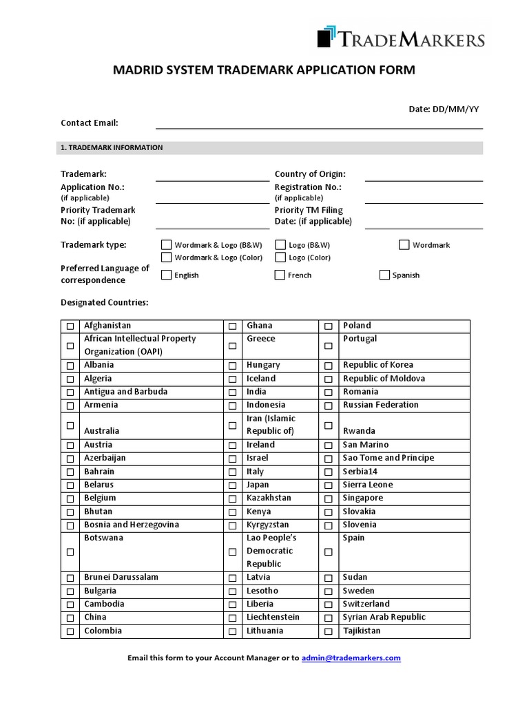 Madrid System Form Trademarkers - Upated | PDF | Cheque | Invoice