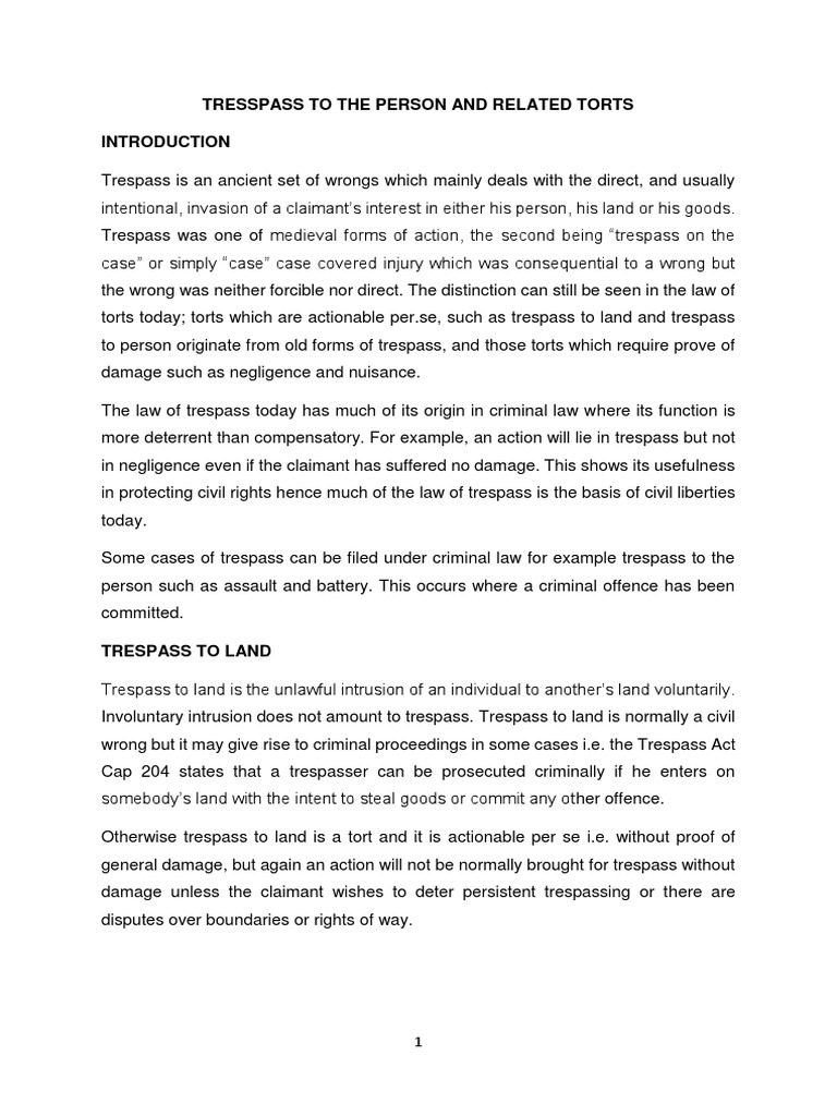 Trespass Notes | PDF | Trespass | Assault