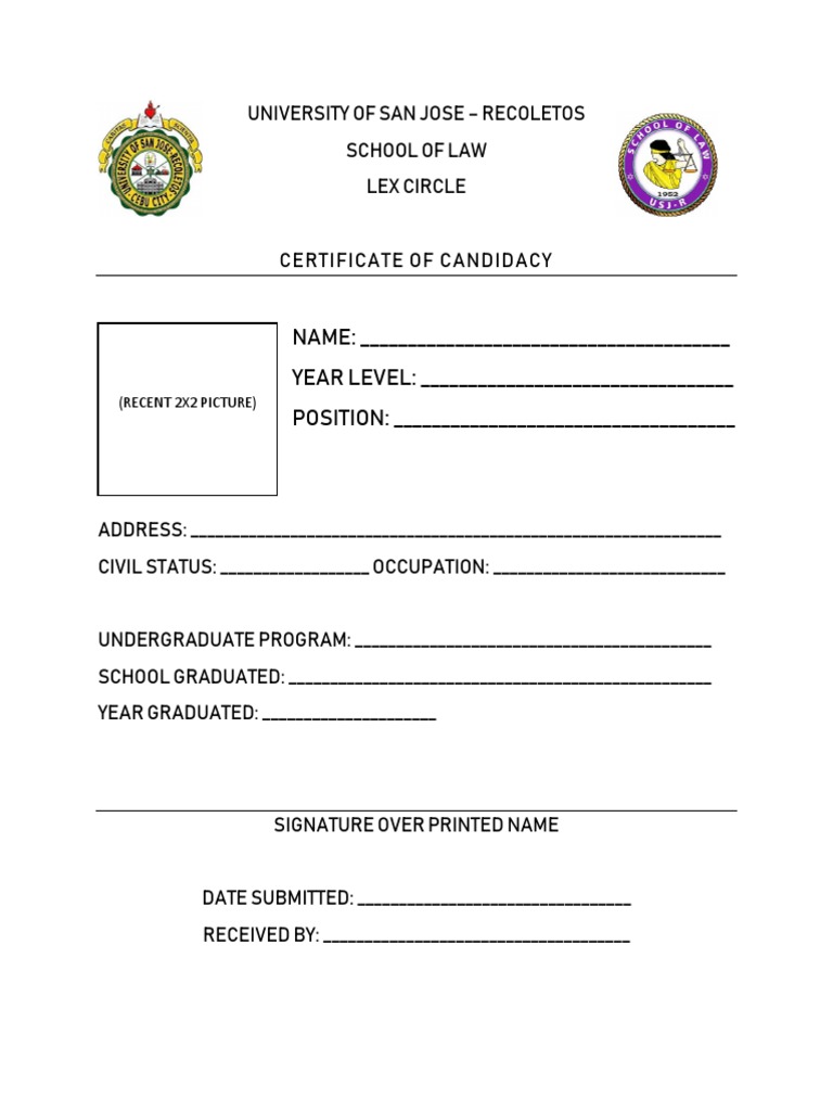 Certificate of Candidacy Form | PDF