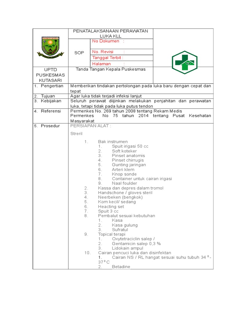 Sop Penatalaksanaan Perawatan Luka KLL | PDF