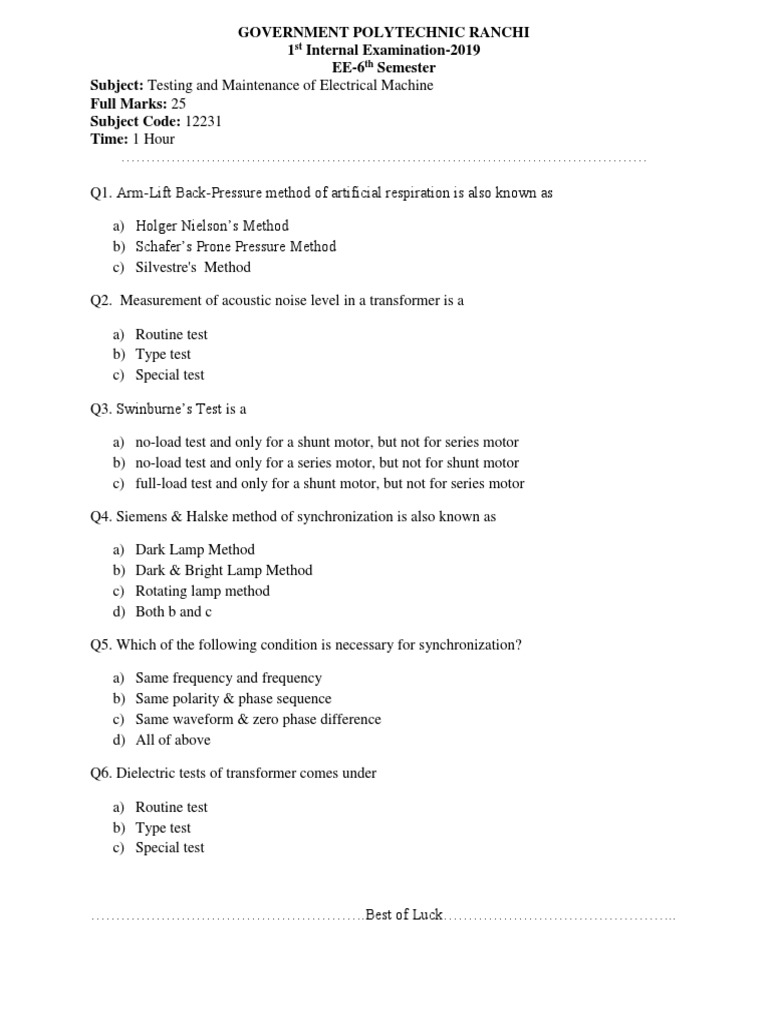1st Internal Exam-6th Sem | PDF