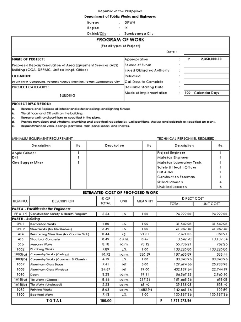 Program of Work: Department of Public Works and Highways | PDF | Art ...