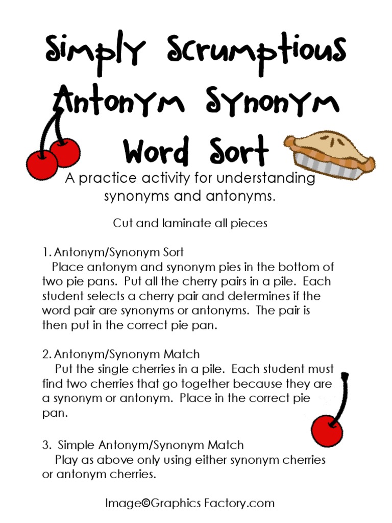 Antonym Synonym Word Sort Pies | PDF | Lexical Semantics | Semantics