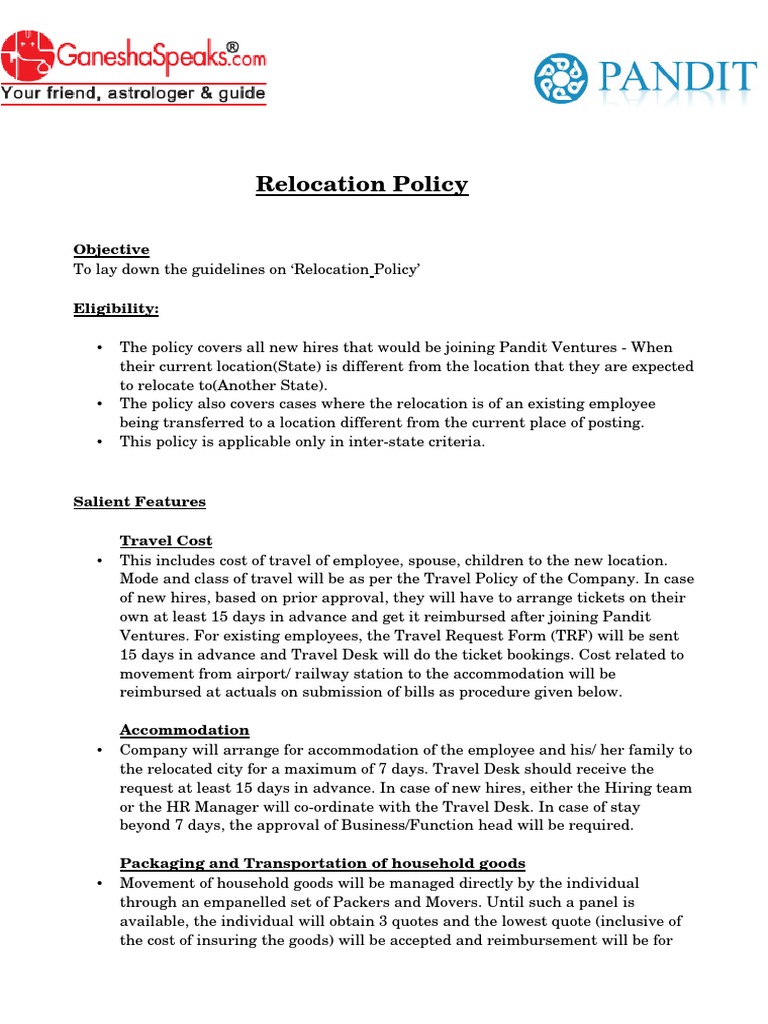 Relocation Policy | PDF | Expense | Business
