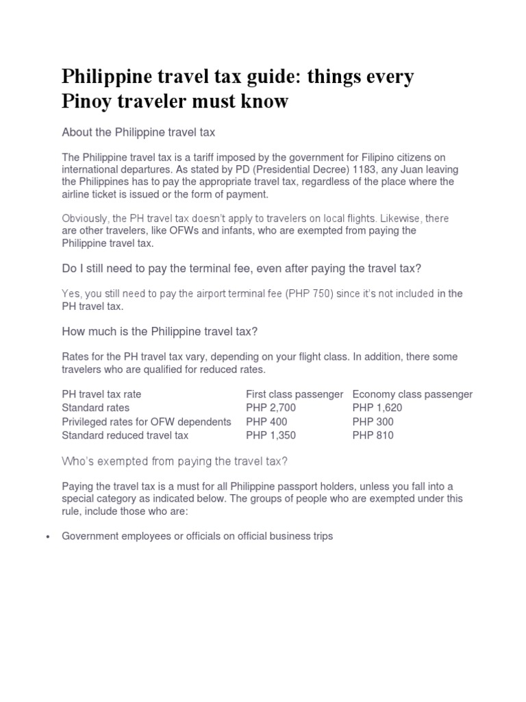 Philippine Travel Tax Overview | PDF | Travel Visa | Taxes
