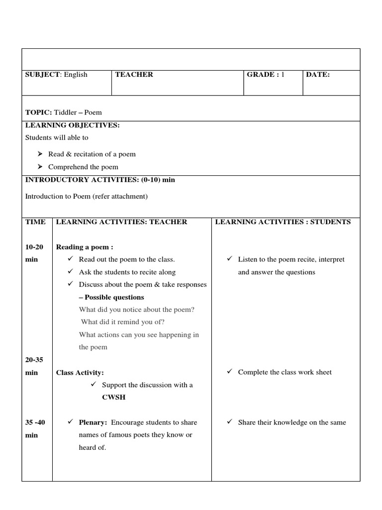 Grade 1 Day 34 Session 2 Poem | PDF | Language Arts & Discipline