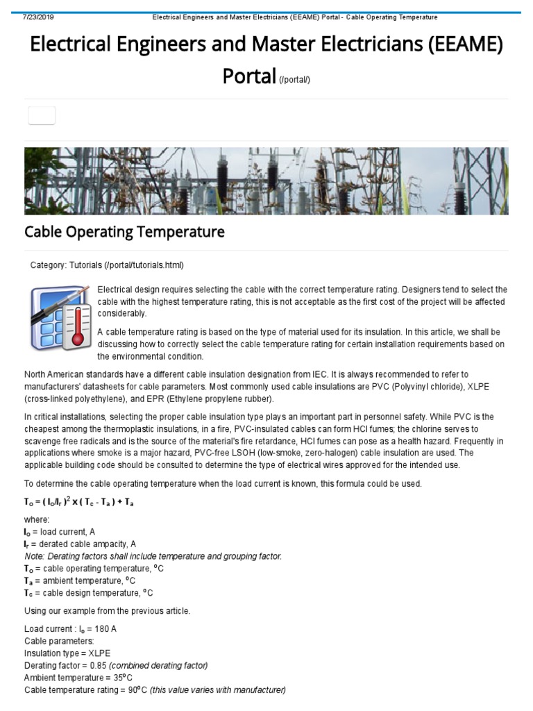 Cable Operating Temperature | PDF | Polyvinyl Chloride | Insulator (Electricity)