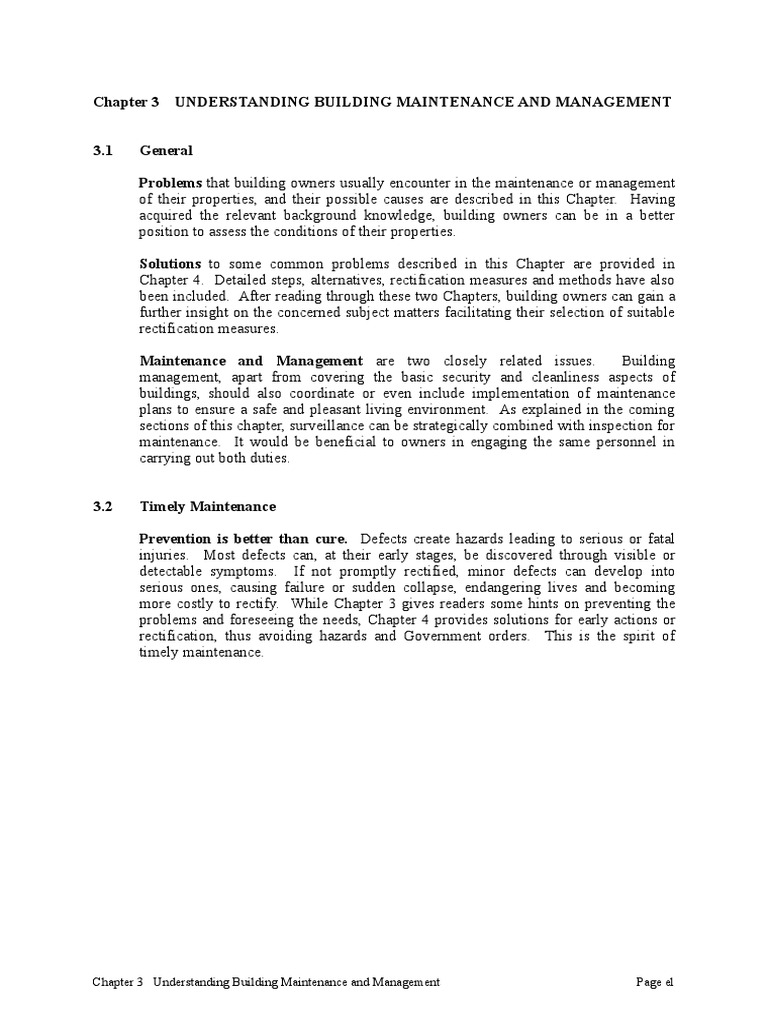 Chapter 3 Understanding Building Maintenance and Management Pagee1 ...