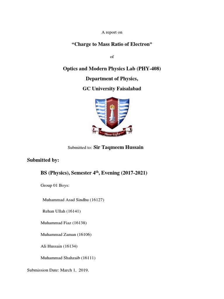E/M Ratio of Electron Experiment Report | PDF | Mass To Charge Ratio ...