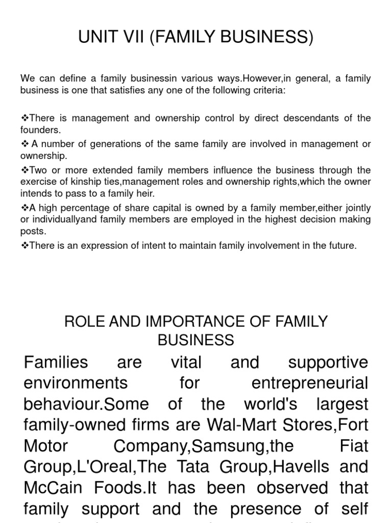 Unit Vii (Family Business) | PDF | Family | Entrepreneurship